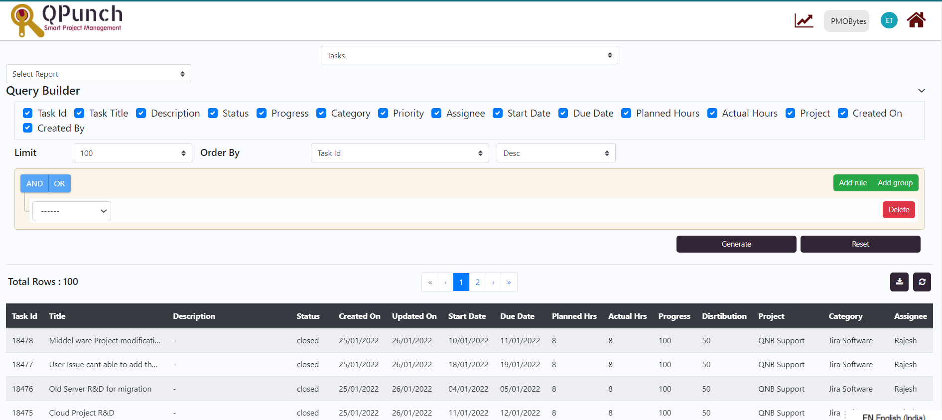 Dynamic Report - QPunch Project Management Software