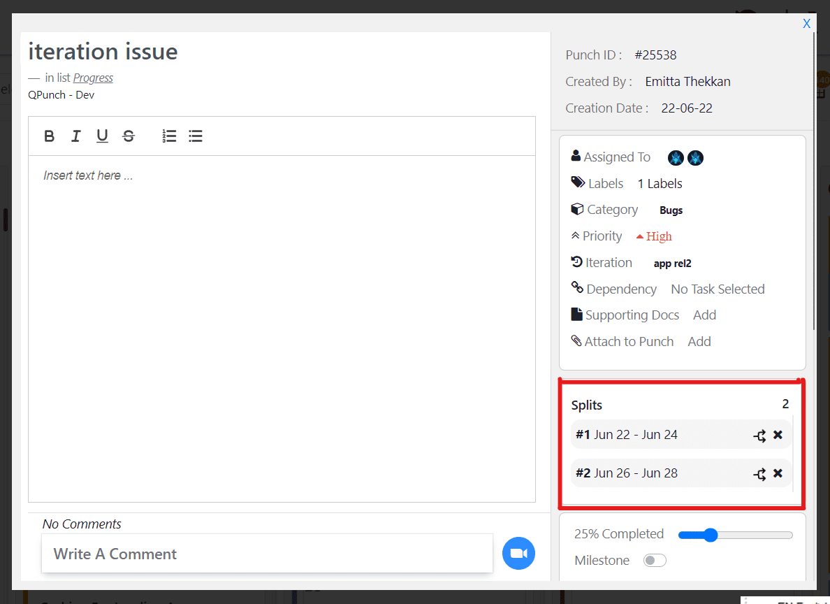 Split Task - QPunch Project Management Software